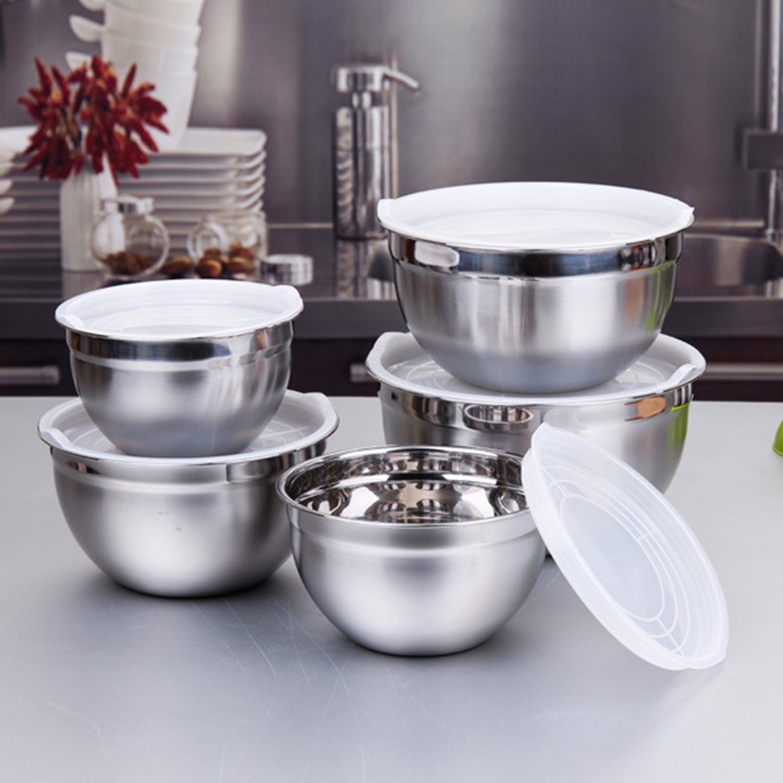 Sunjoy Tech 5 Pcs Stainless Steel Mixing Bowls Set with Lids Nesting ...