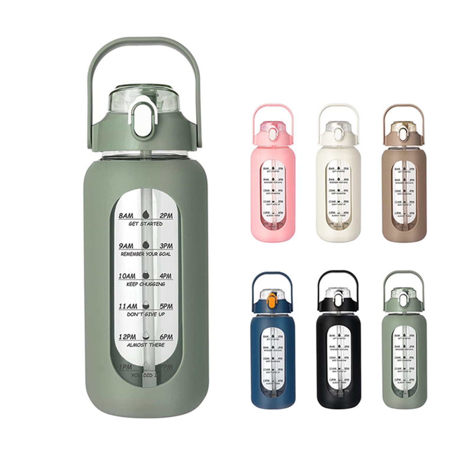 Sunjoy Tech 56 Oz Glass Water Bottle with Straw Time Marker BPA-Free ...