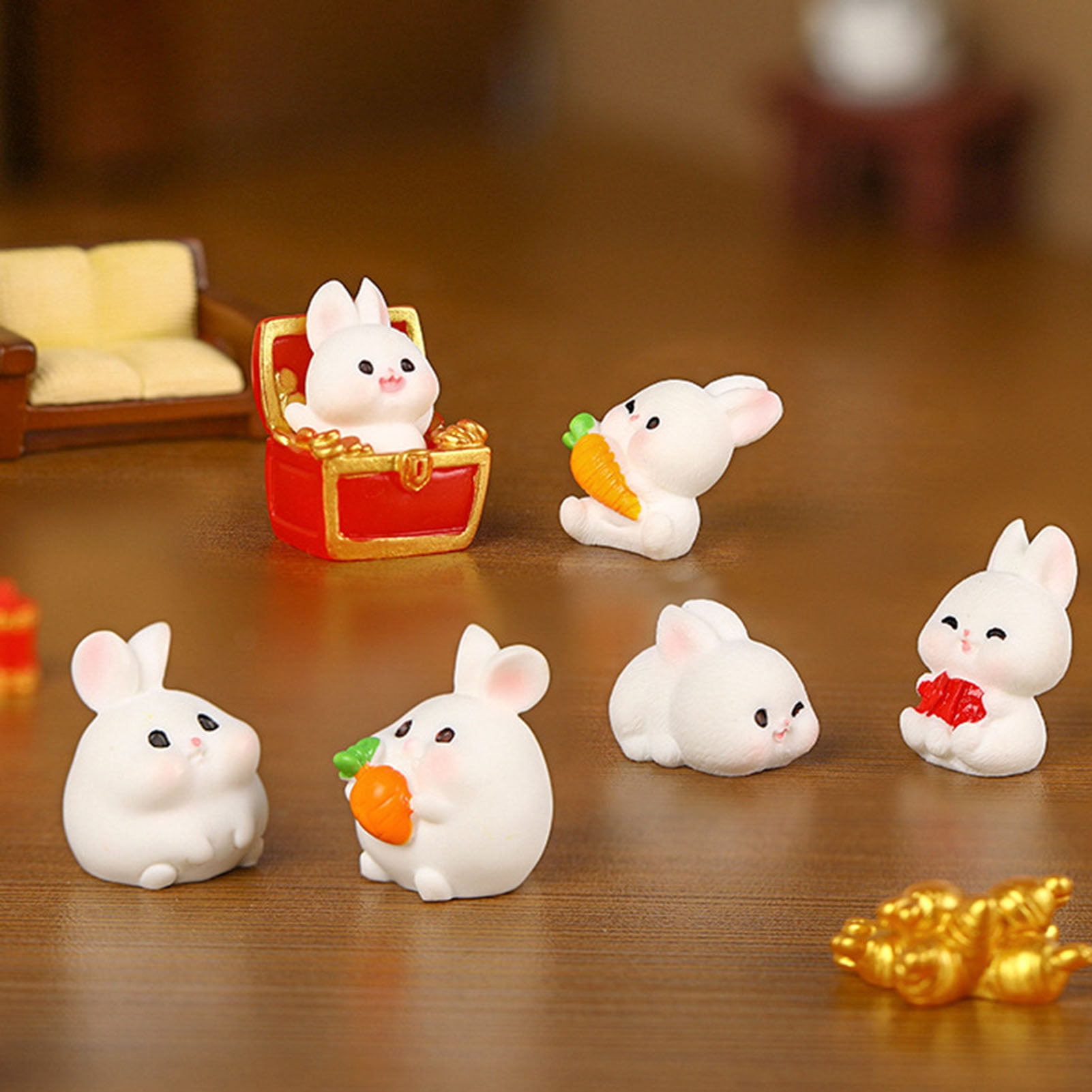 Sunjoy Tech 5Pcs Easter Bunny Figurines Handmade Miniature Resin Craft ...