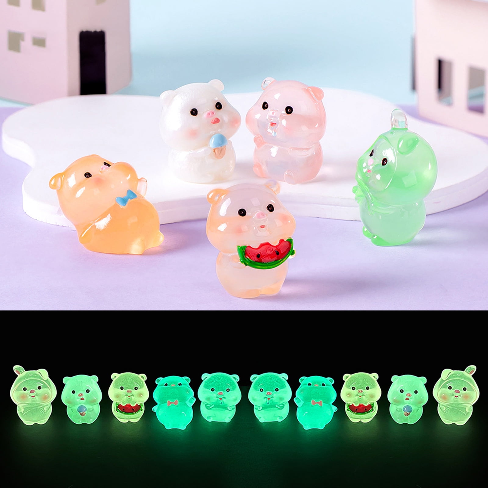 Sunjoy Tech 5Pcs Miniature Statue Cute Luminous Pig Sculpture Glow-in ...