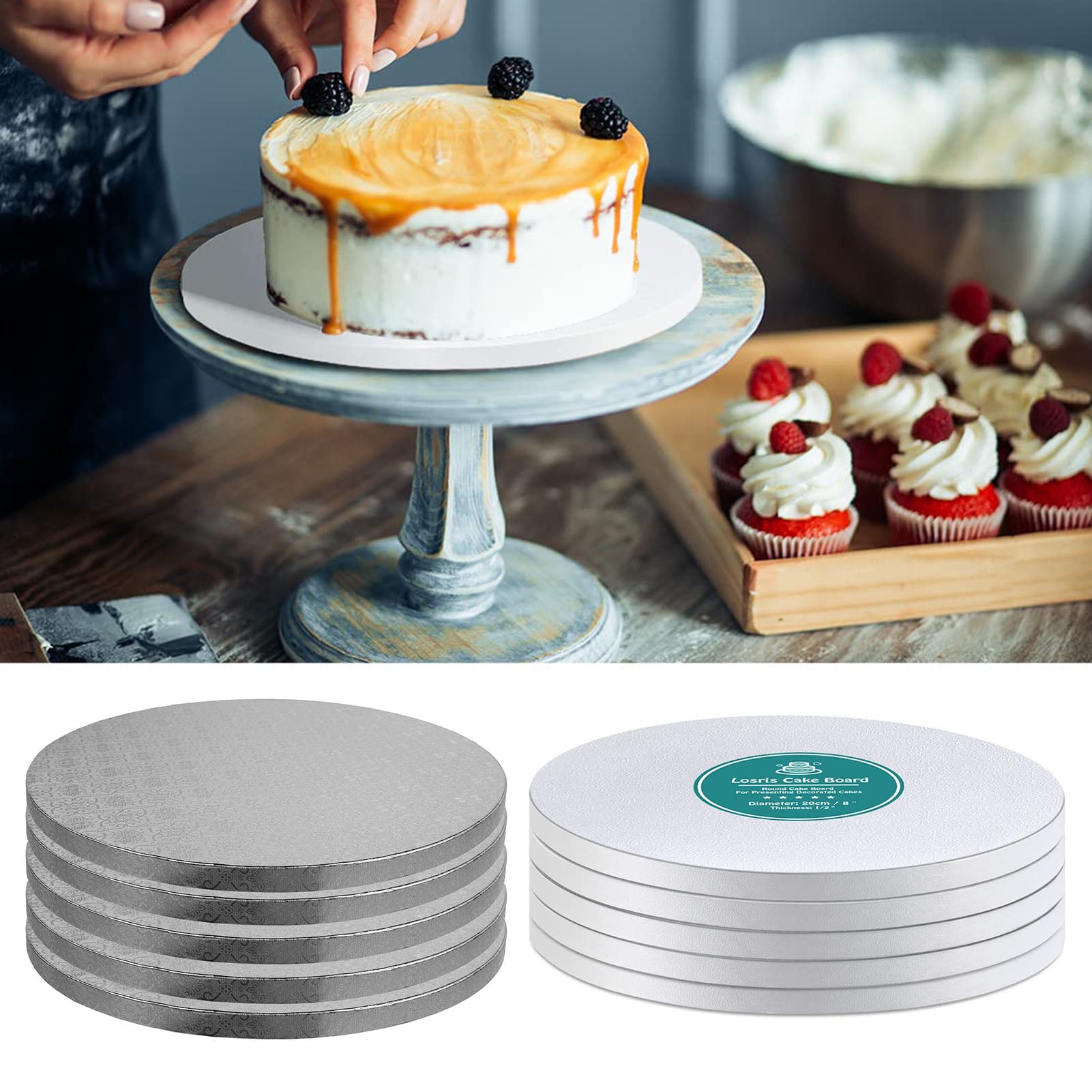 Sunjoy Tech 5Pcs/Set 8/10/12-Inch White Cake Board Greaseproof Non ...
