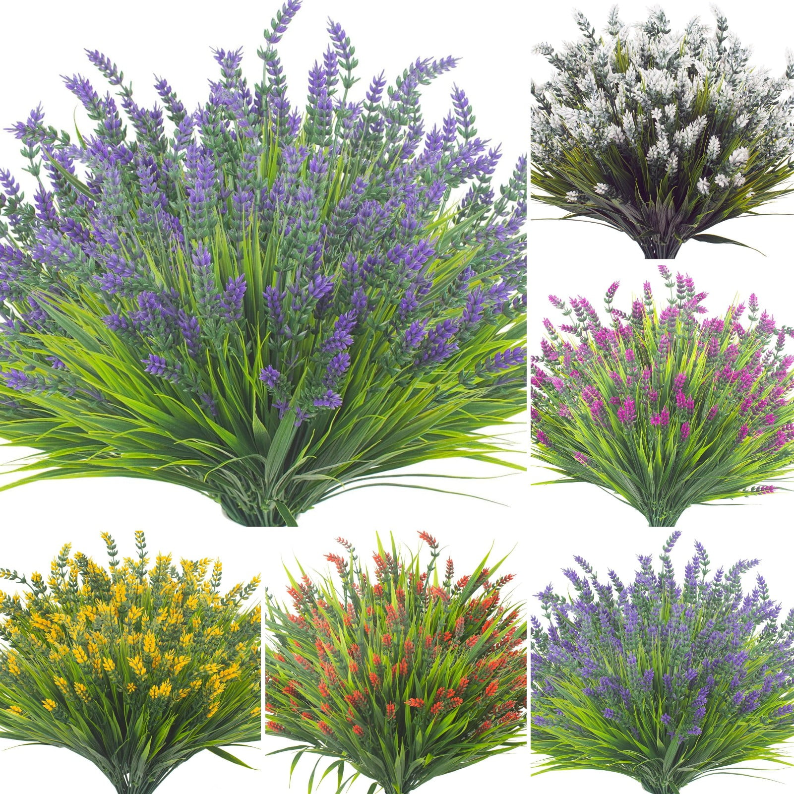Sunjoy Tech 6Pcs Artificial Plants Outdoor Fake Grass with Flowers UV ...