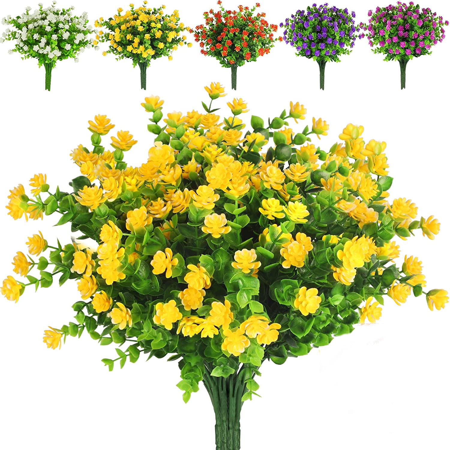 Sunjoy Tech 6pcs Artificial Flowers Outdoors, UV Resistant Plastic ...