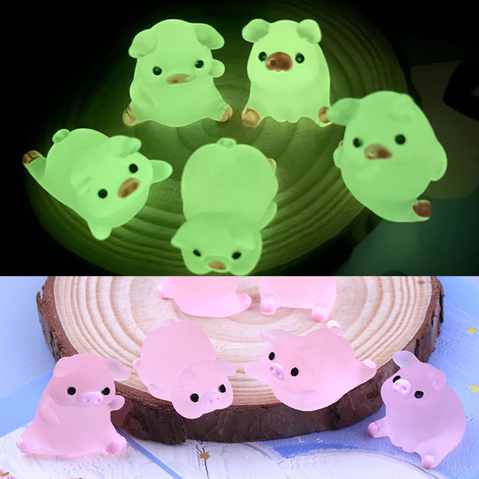 Sunjoy Tech 6pcs Pig Miniature Statue Luminous Carving Technology Glow ...