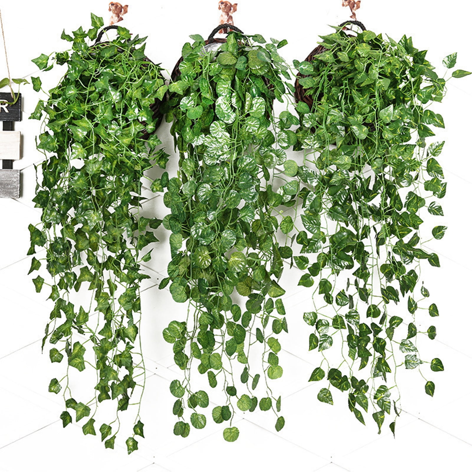 Sunjoy Tech 9 Forked Simulation Green Plants Realistic Wall Hanging ...