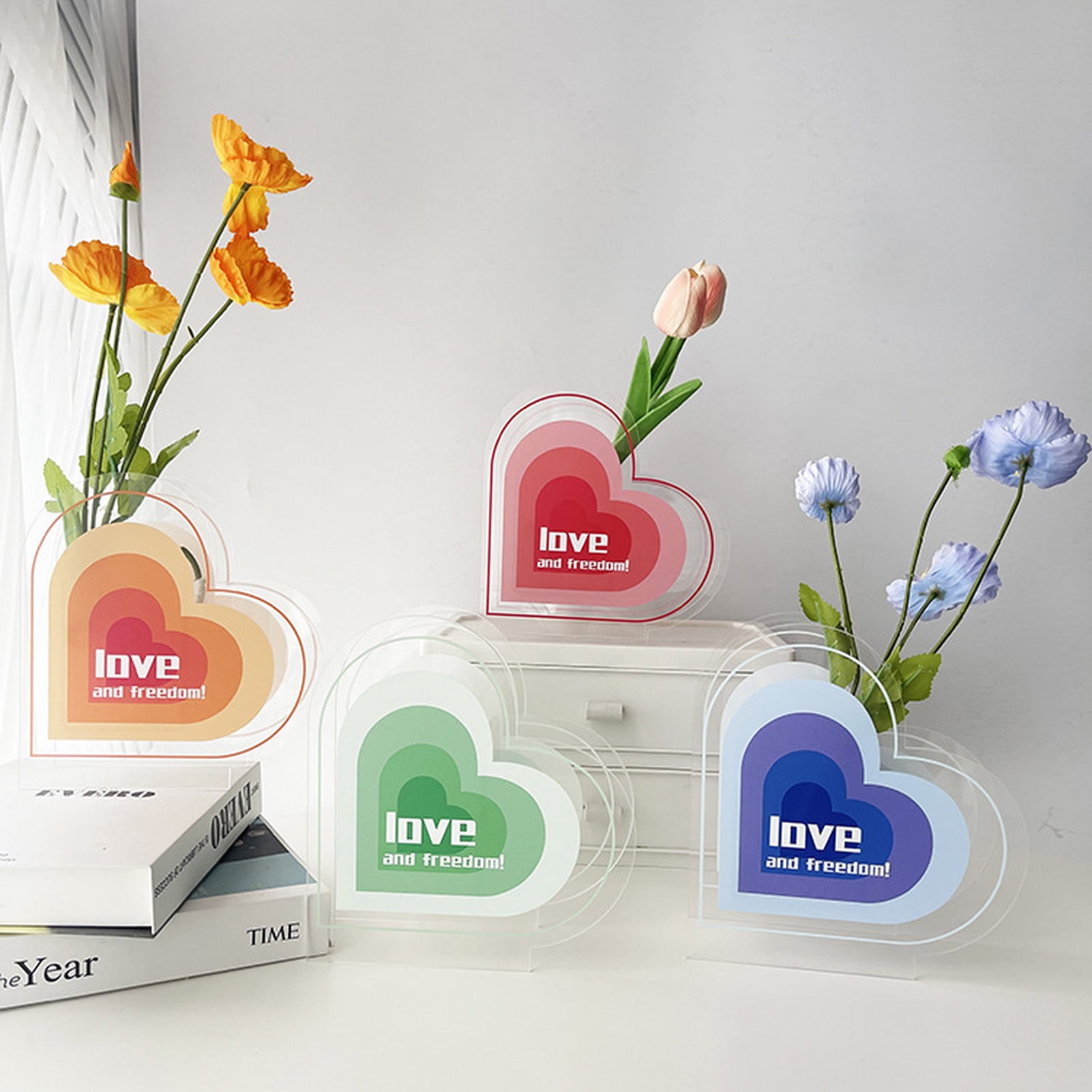 Sunjoy Tech Acrylic Geometric Vase Letter Printed Heart-shaped Eye ...