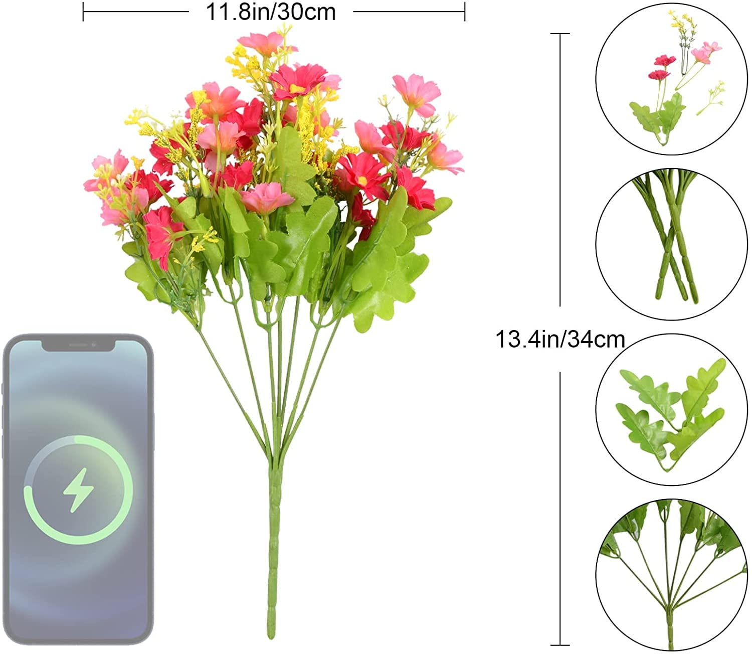 Sunjoy Tech Artificial Flowers 34cm “Artificial” Plastic Colorful ...