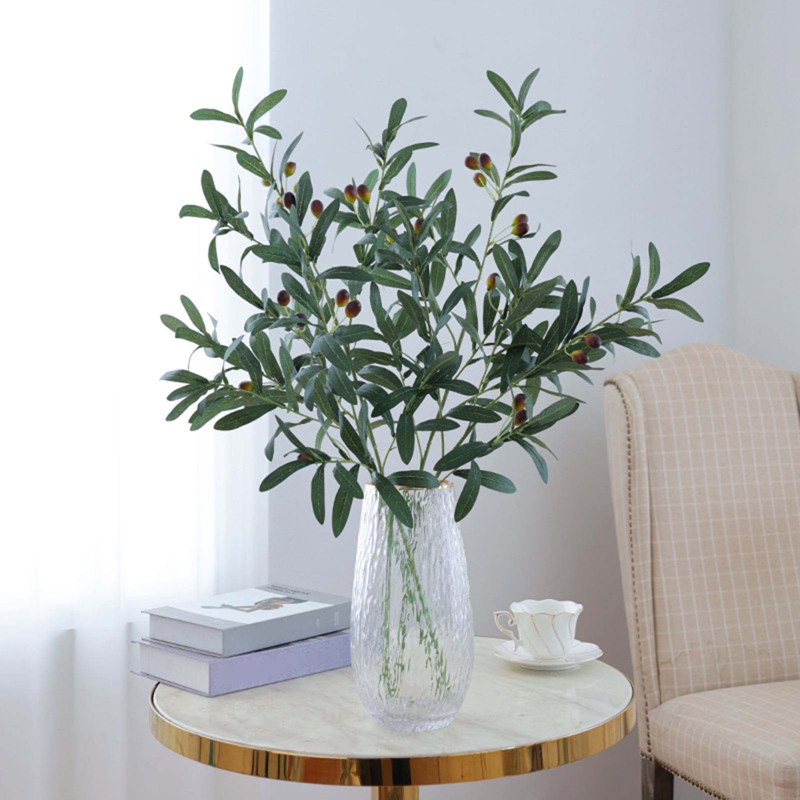 Sunjoy Tech Artificial Olive Branch Fake Ten Forked Olive Green Leaves ...