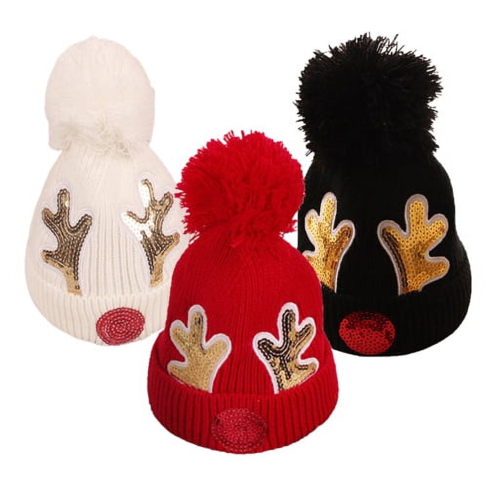 Sunjoy Tech Baby Girl Hats, Knit Baby Winter Hat Cute Baby Christmas Antlers Pattern Beanies for ...