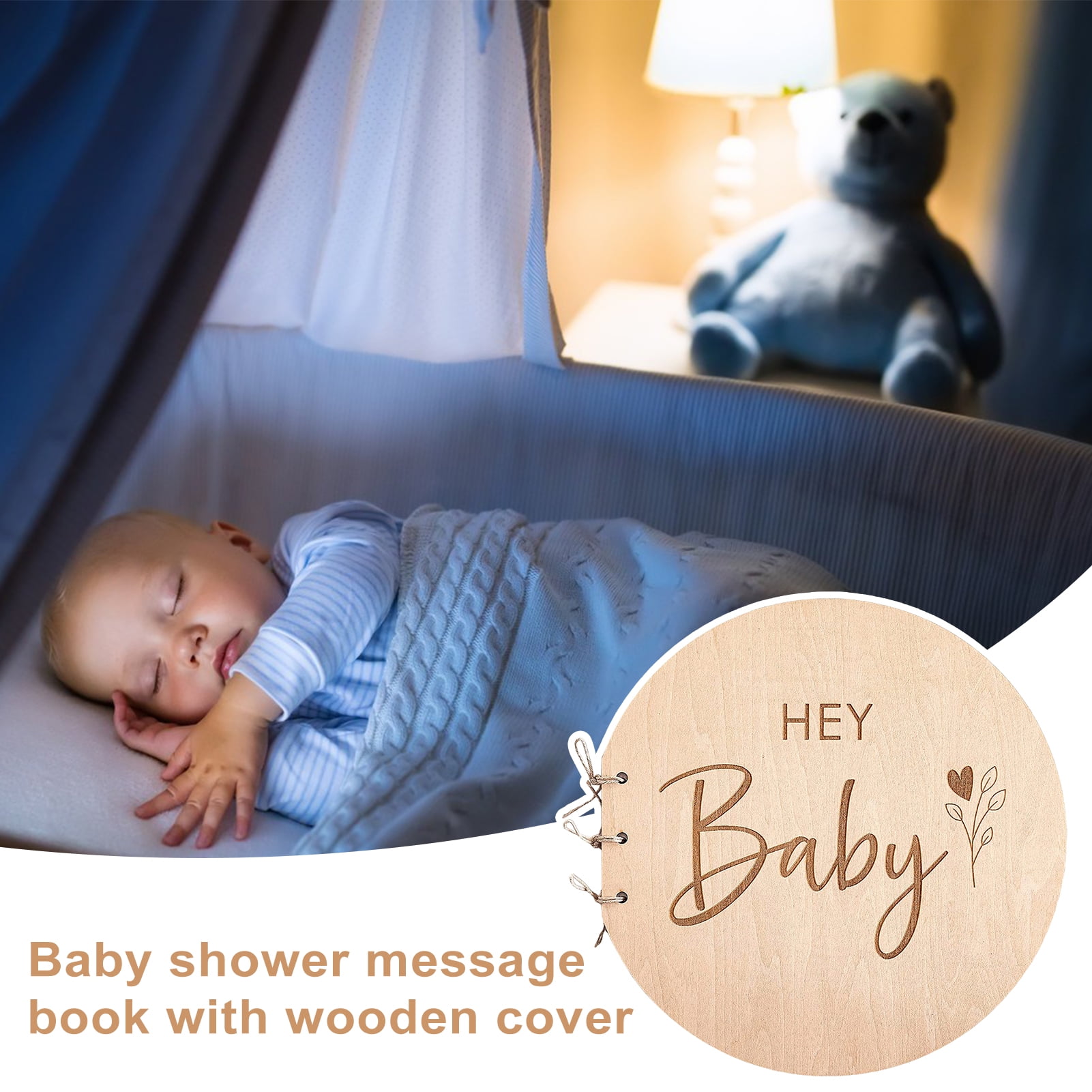 Sunjoy Tech Baby Shower Guest Book Cherish Memories Wishes Wooden ...