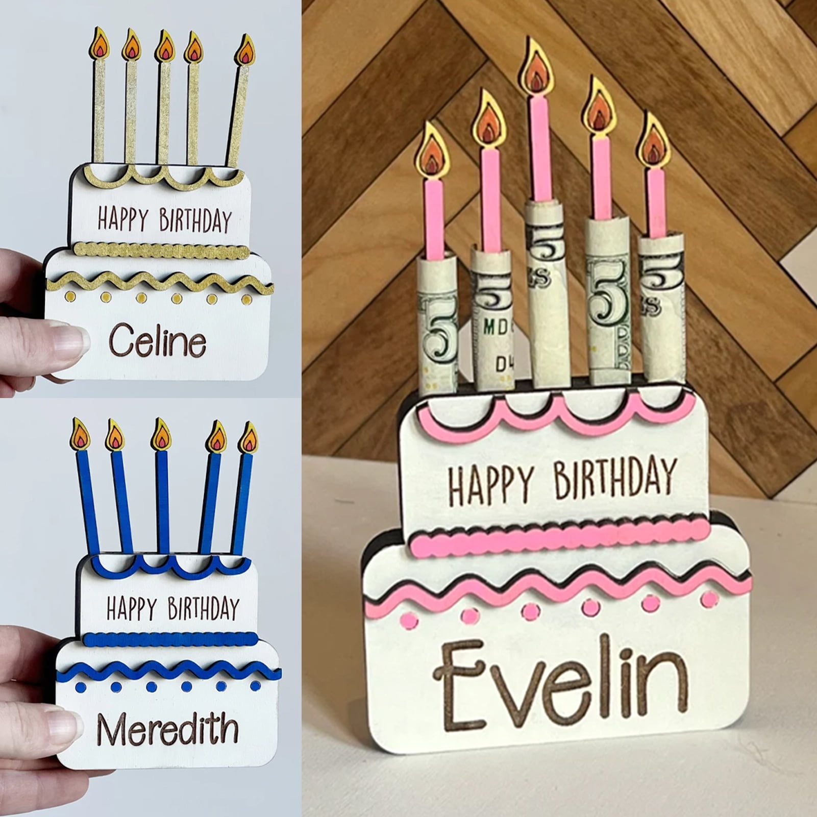 Sunjoy Tech Birthday Cake Topper Money Theme Candle Shape Best Wishes ...