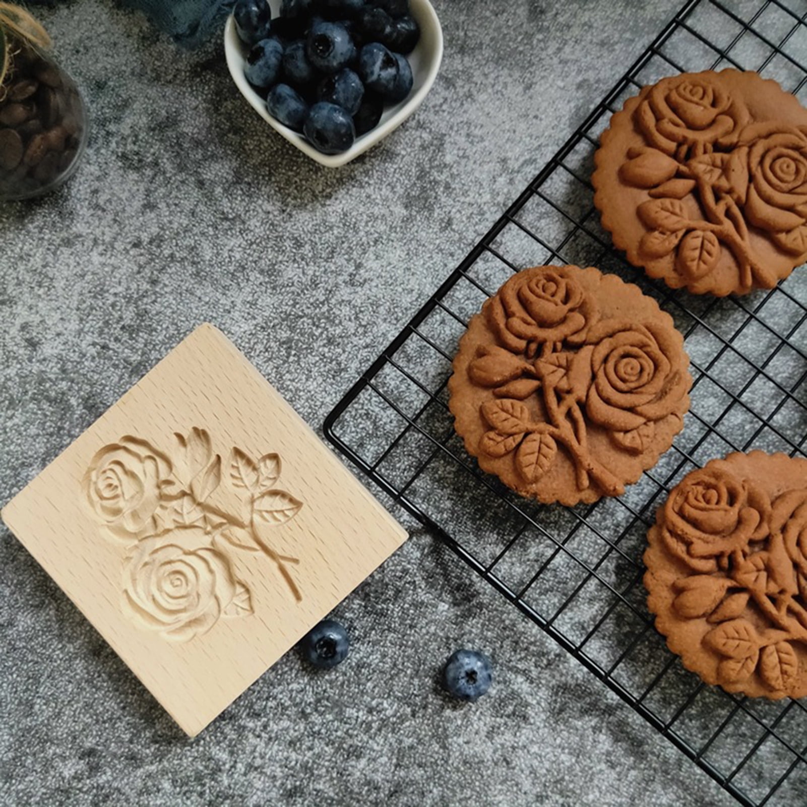 Sunjoy Tech Biscuit Mould Wooden Cookie Cutter Engraved Pattern Smooth ...