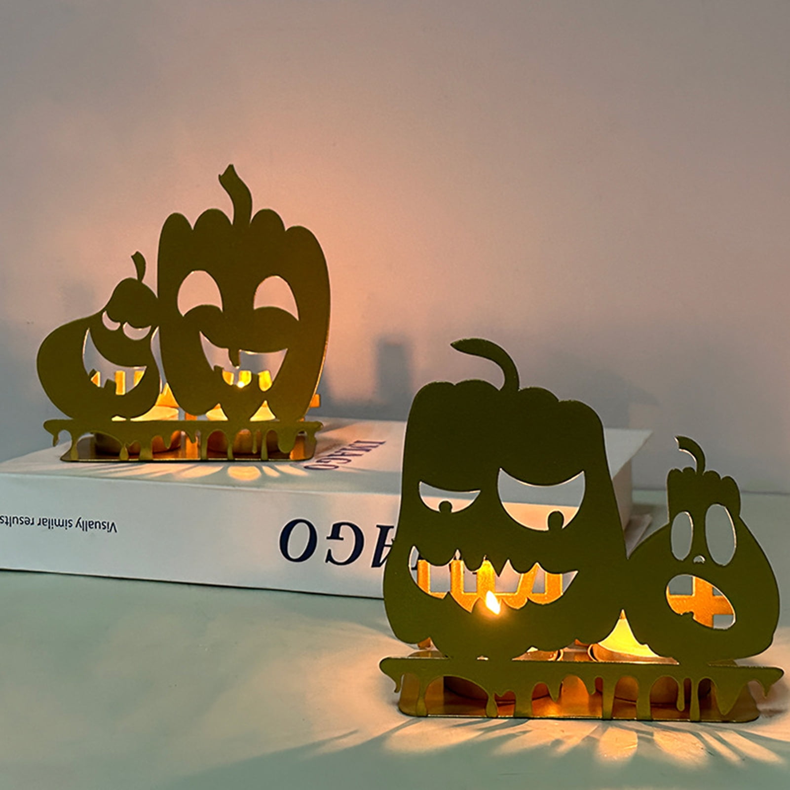 Sunjoy Tech Candle Stand Halloween Iron Pumpkin Lantern Candle Holder ...