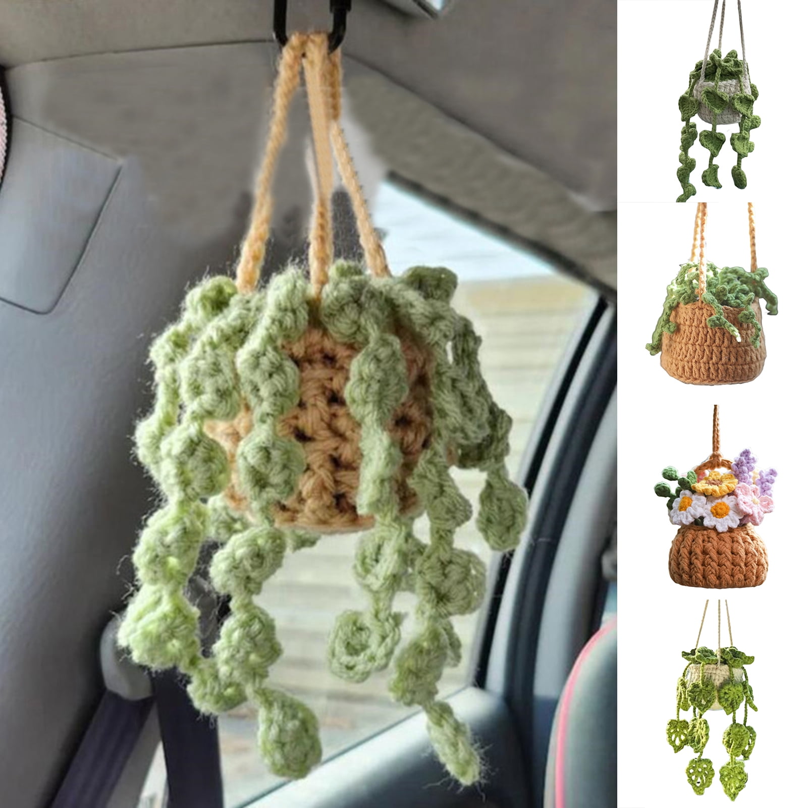 Sunjoy Tech Car Plant Ornament with Lanyard Easy Hanging Cute Potted ...