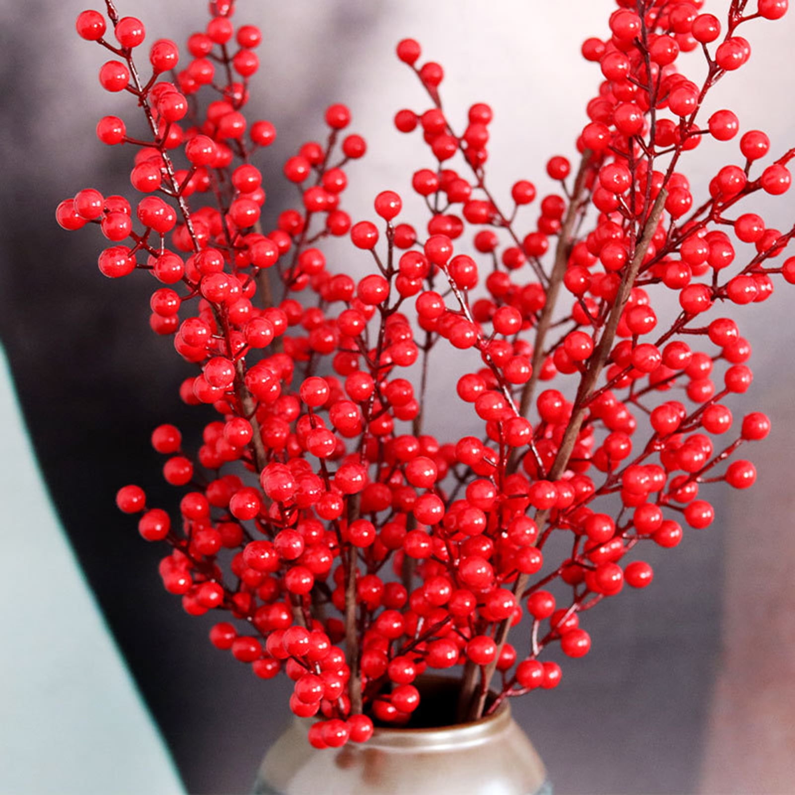 Sunjoy Tech Christmas Artificial Red Berries Branch with Stem Realistic ...