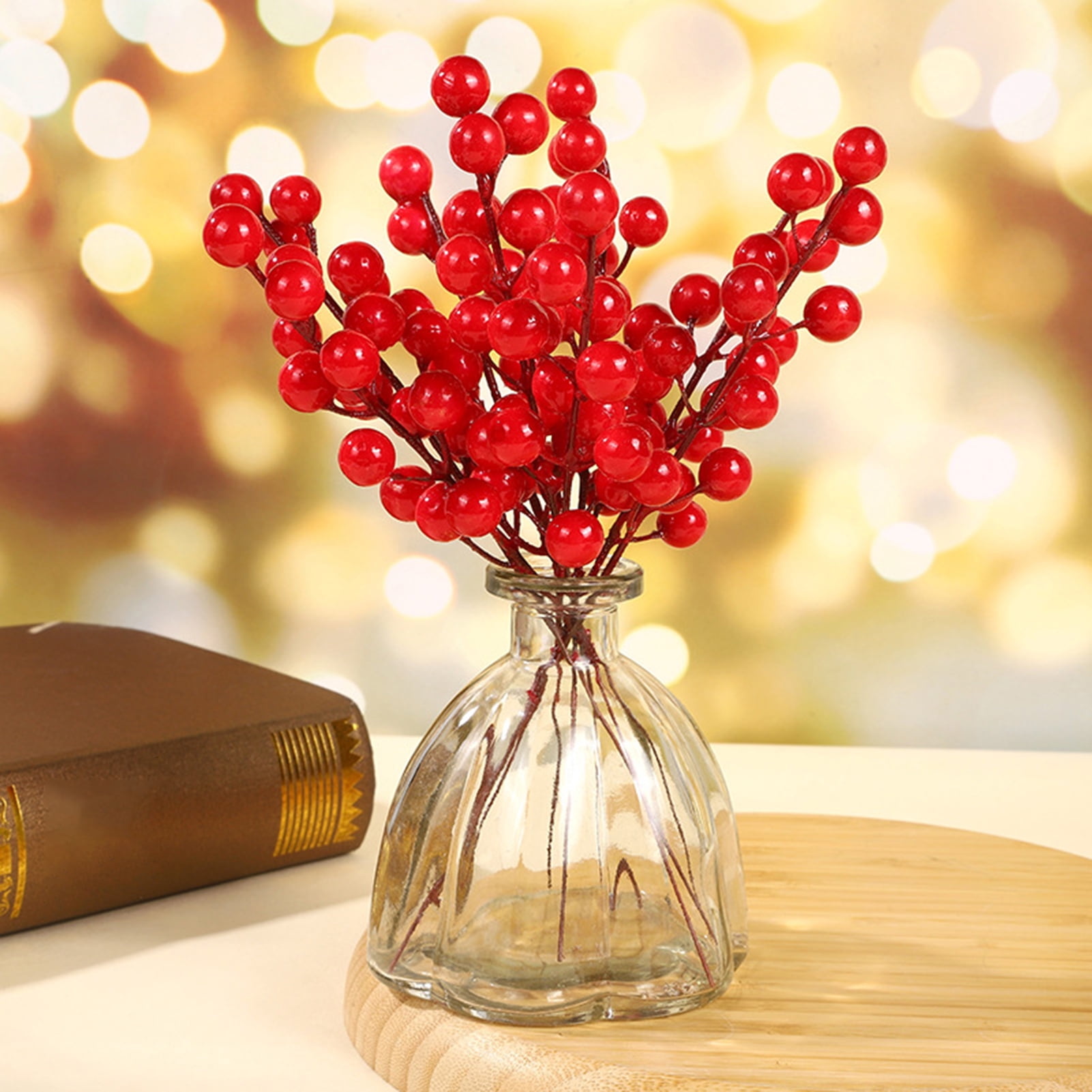 Sunjoy Tech Christmas Artificial Red Berries Stems Realistic Vibrant ...