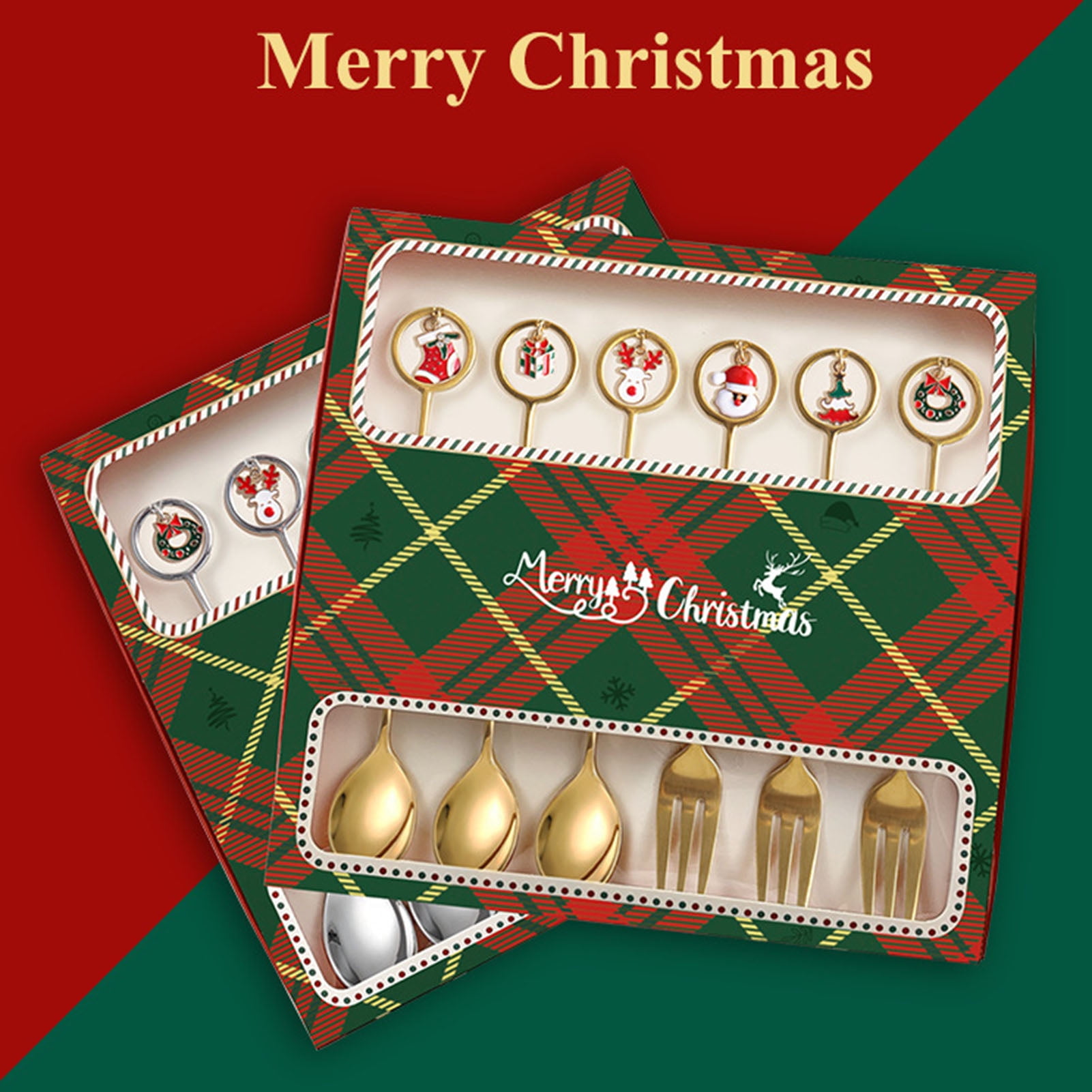 Sunjoy Tech Christmas Spoons Forks Set Creative Snowman Design Easy to ...