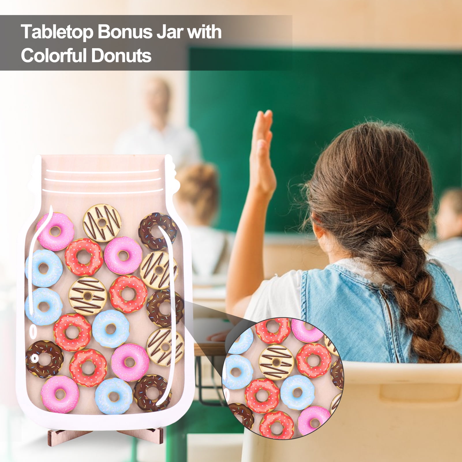 Sunjoy Tech Classroom Doughnut Reward Jar for Students Bulletin Board ...