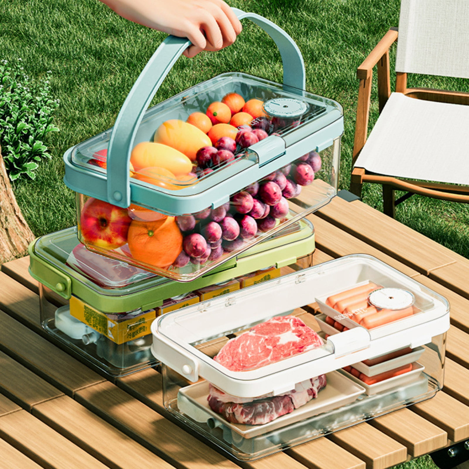 Sunjoy Tech Crisper Box Double-layer Compartment with Lid And Handle ...