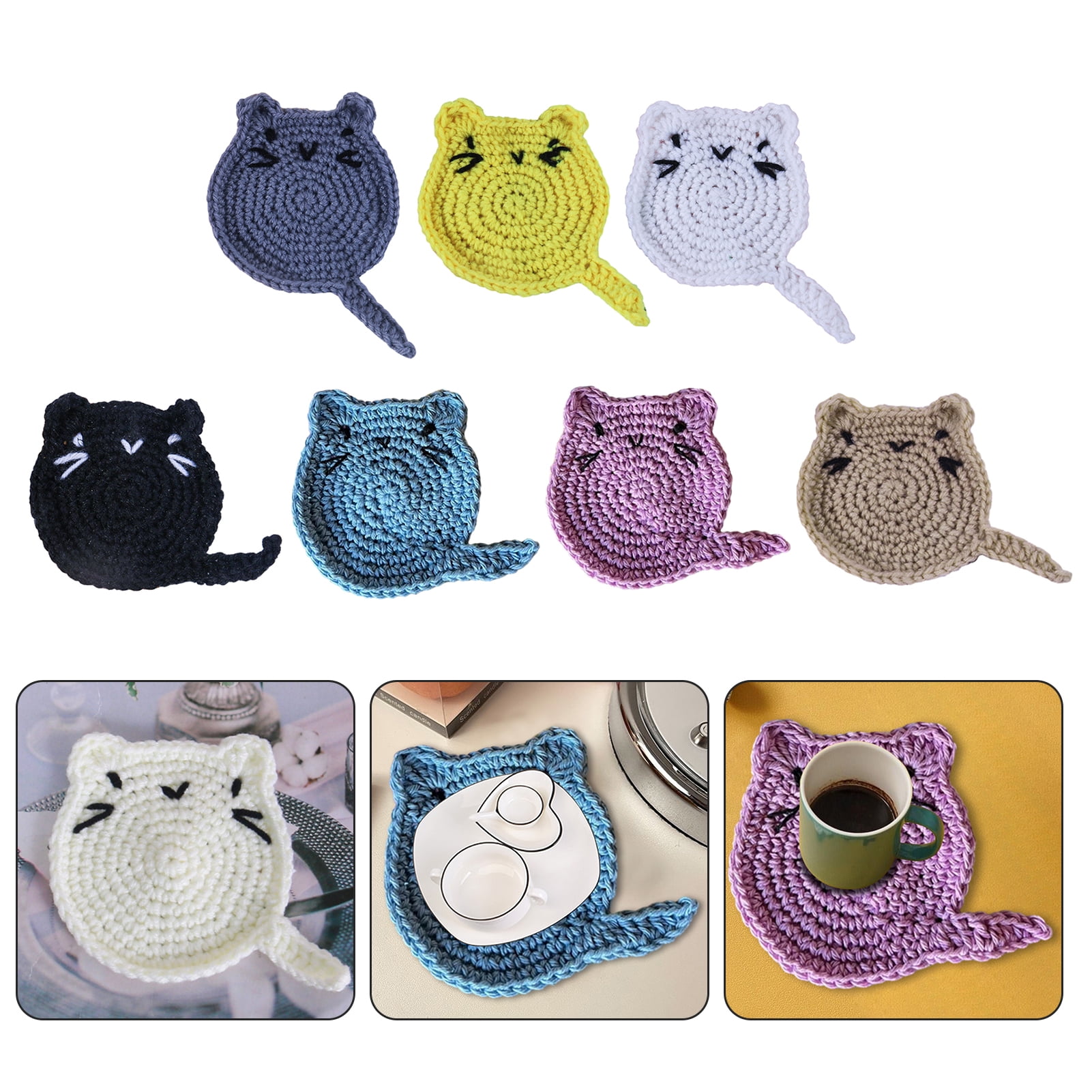Sunjoy Tech Crochet Cartoon Cat Coaster Heat resistant Non slip Kitchen ...