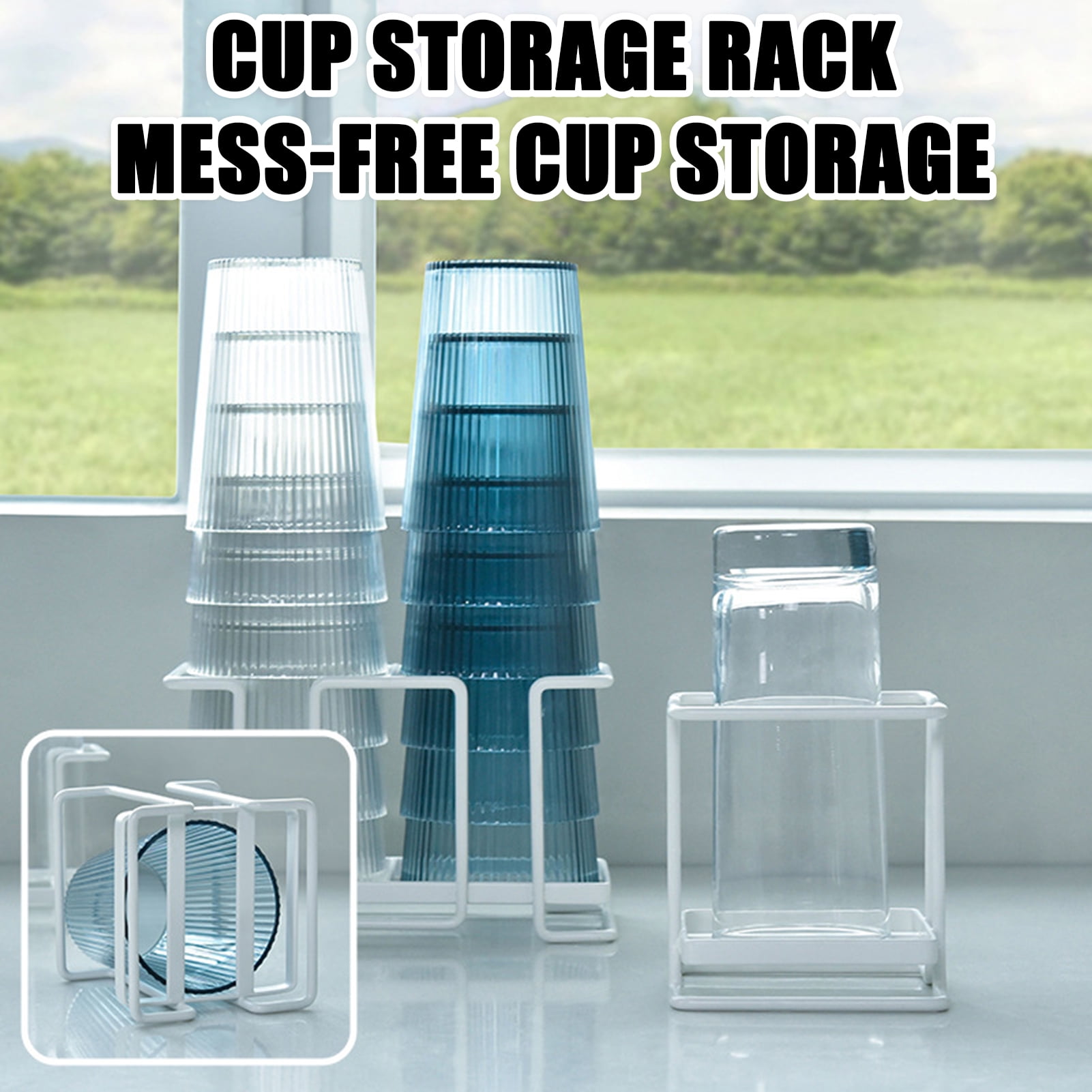 Sunjoy Tech Cup Storage Rack Partitioned Cup Holder with Anti-Slip Base ...