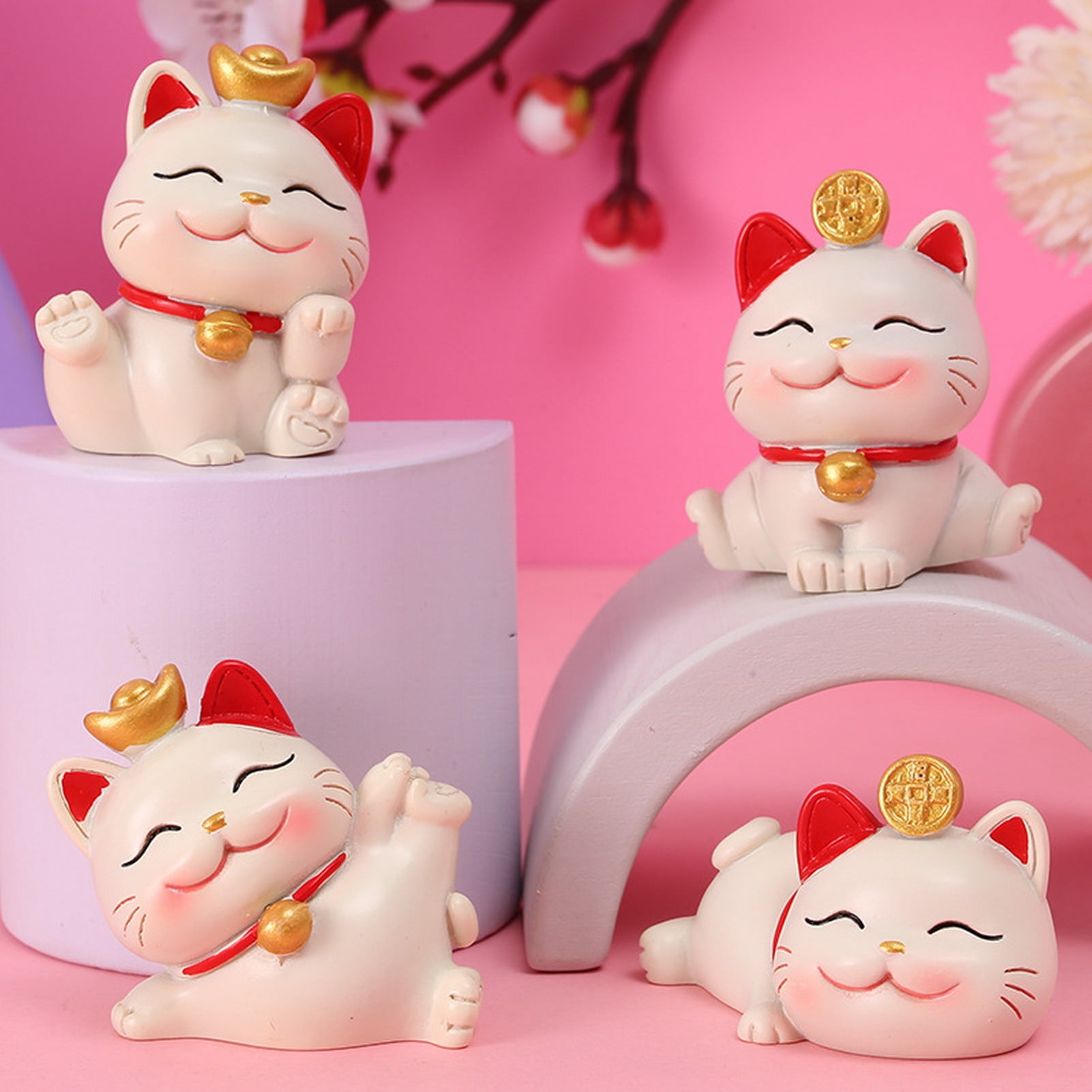 Sunjoy Tech Cute Expression Multi Postures Lucky Cat Figure with Golden ...