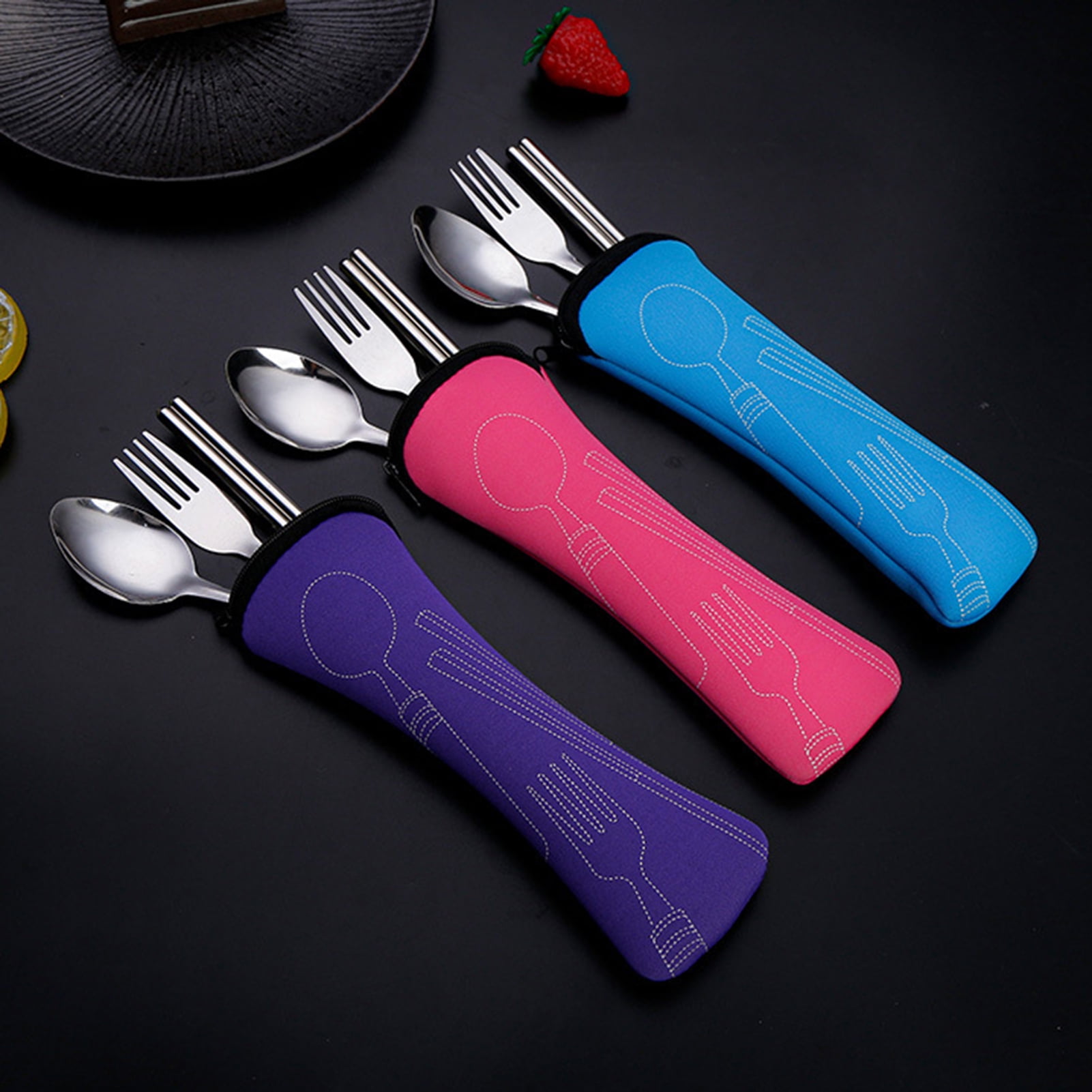 Sunjoy Tech Cutlery Set with Zipper Bag Stainless Steel Travel Utensils ...