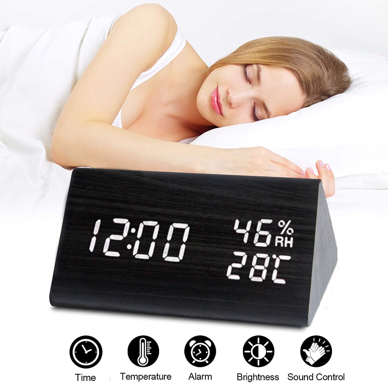 Sunjoy Tech Digital Alarm Clock with LED Time & Temperature Display, 3 ...