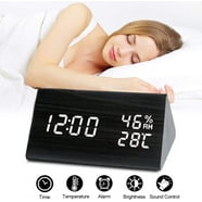 SPRING PARK Modern Wooden LED Digital Alarm Clock Desk Voice Control ...