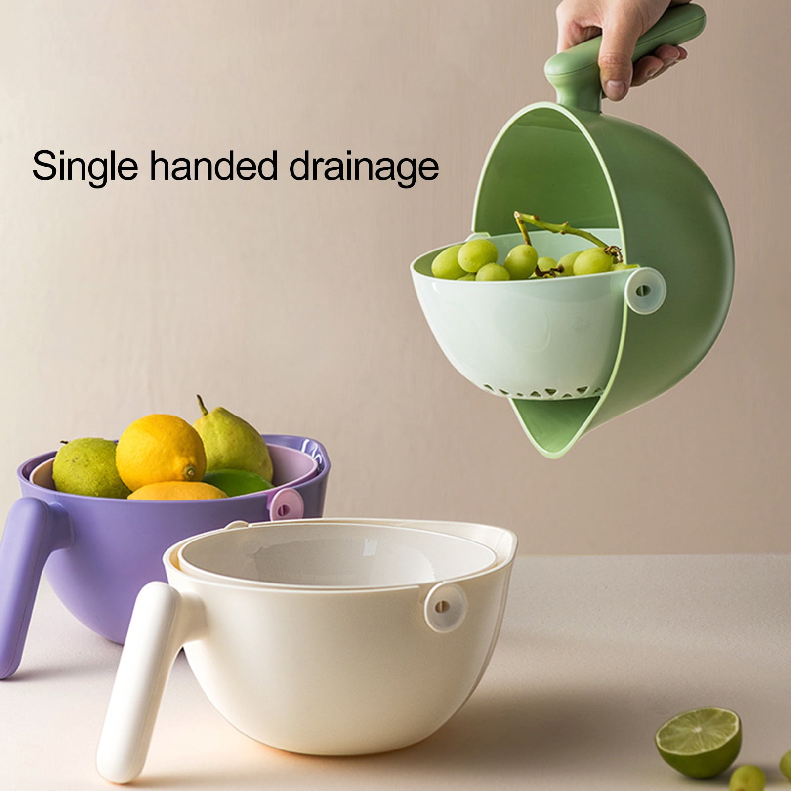 Sunjoy Tech Double Layer Drain Basket with Handle Detachable Food Grade ...