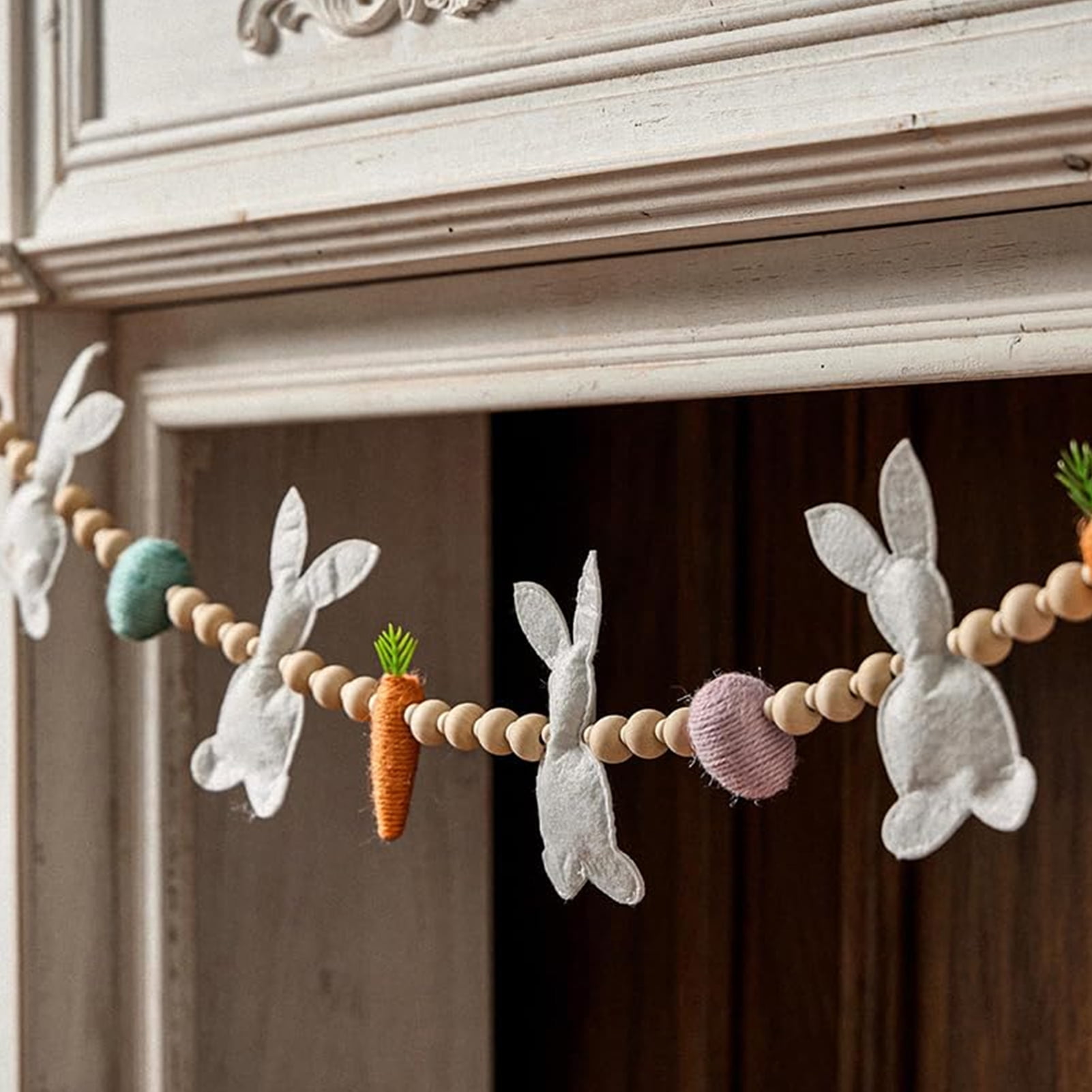 Sunjoy Tech Easter Garland Felt Bunnies Carrots with Wood Beads,Easter Garland Spring Ornament ...
