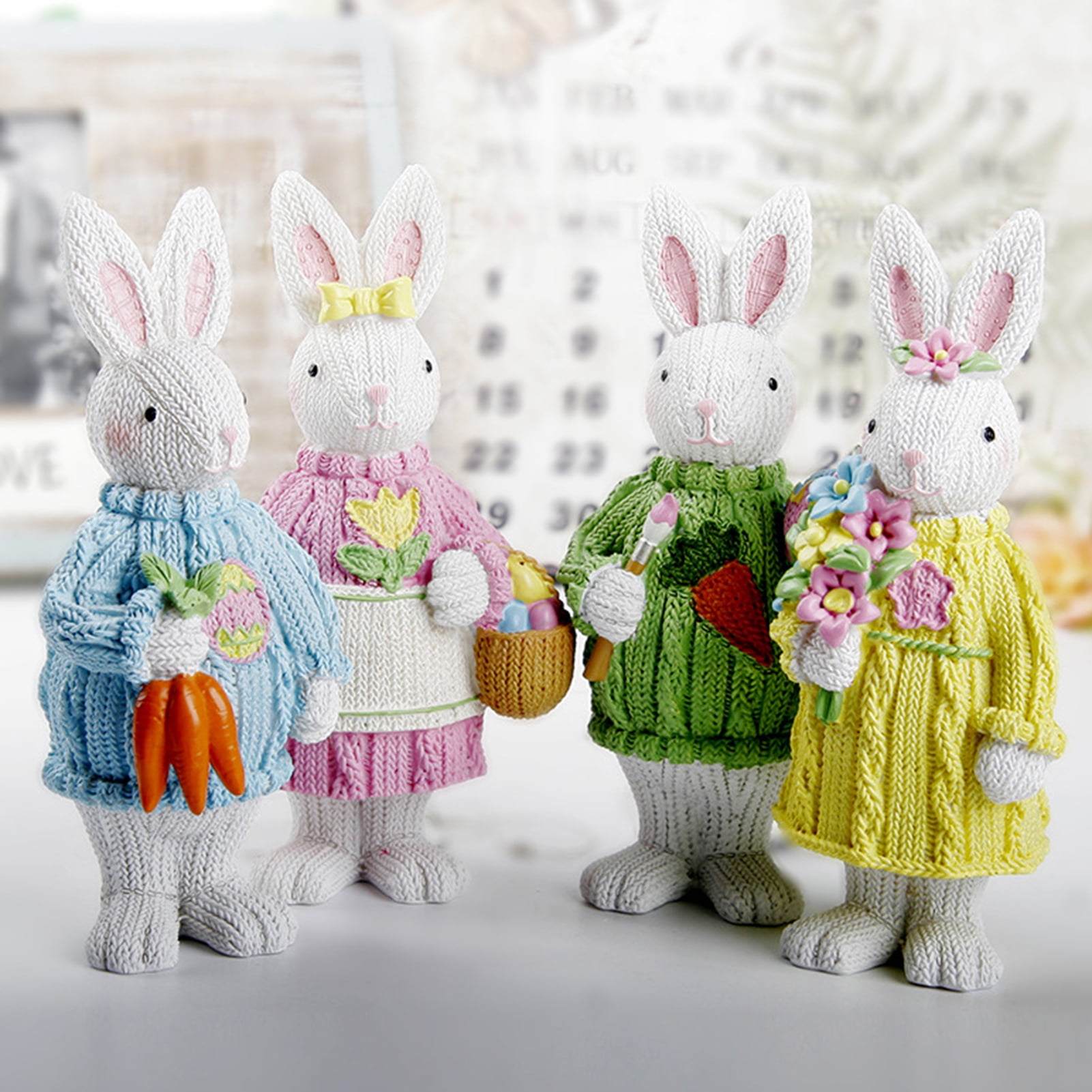 Sunjoy Tech Easter Rabbit Statue Knitted Texture Handmade Resin Cute ...
