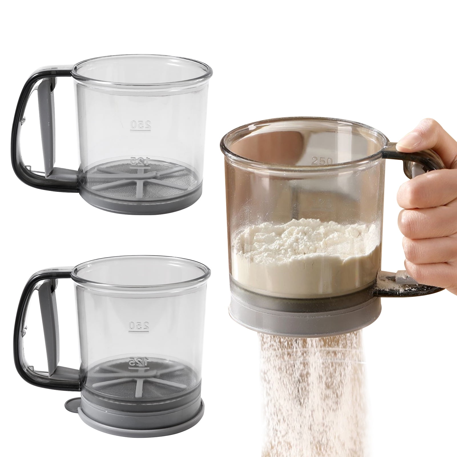 Sunjoy Tech Flour Sifter One Hand Press Fine Mesh Flour Sieve Kitchen ...