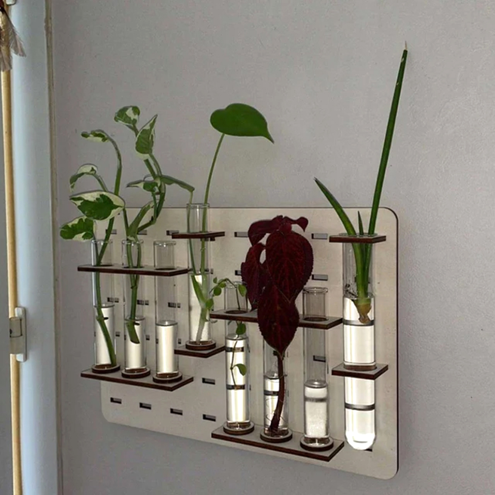 Sunjoy Tech Flower Pot Decoration Transparent 7 Cuvettes Wooden Stand ...