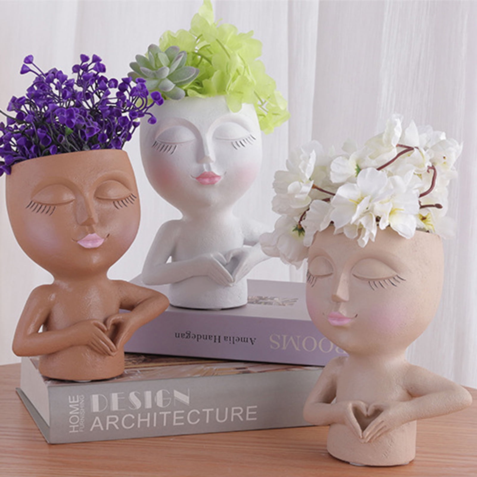 Sunjoy Tech Flower Pot with Drainage Hole Closed Eyes Love Gesture ...