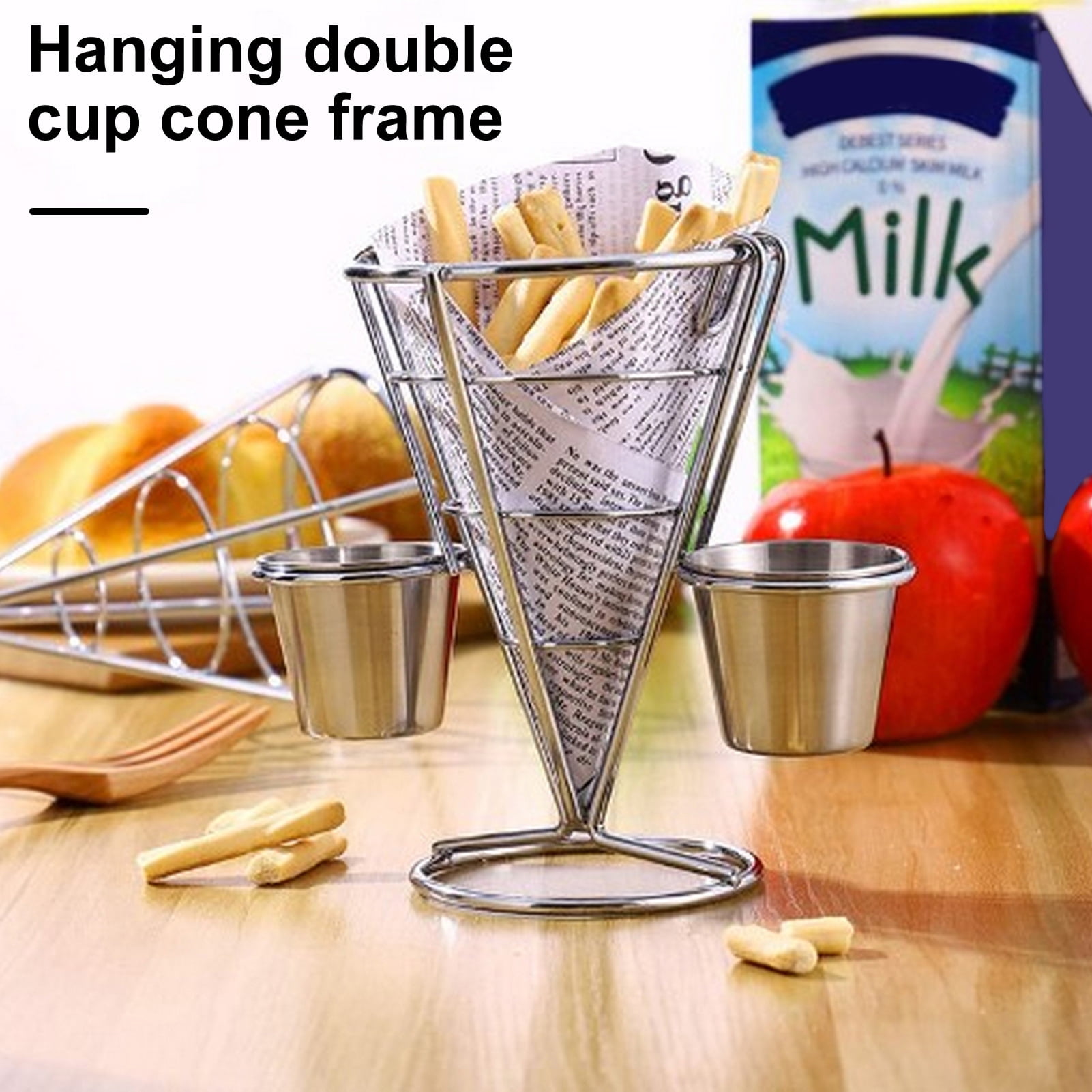 Sunjoy Tech French Fries Holder Basket with Sauce Dipper Fry Stand for ...