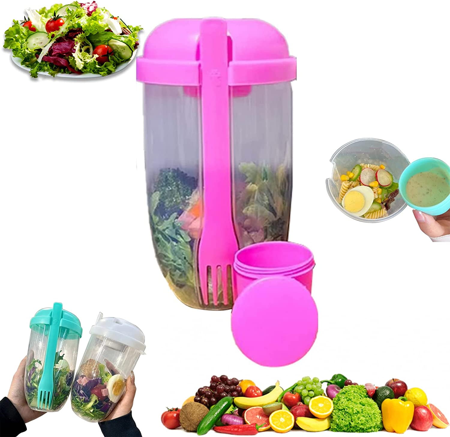 Sunjoy Tech Fresh Salad Container Serving Cup with Fork, Food Storage ...