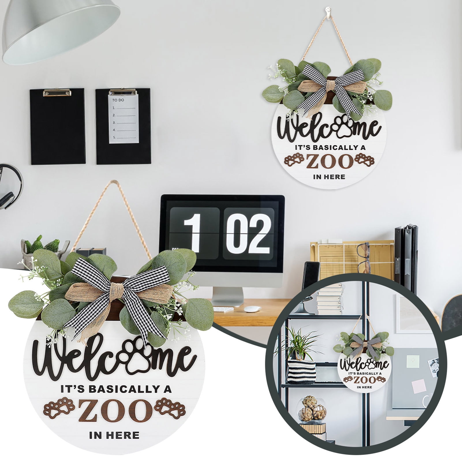 Sunjoy Tech Front Door Welcome Sign 3D Rustic with Cute Dog Paws Green ...