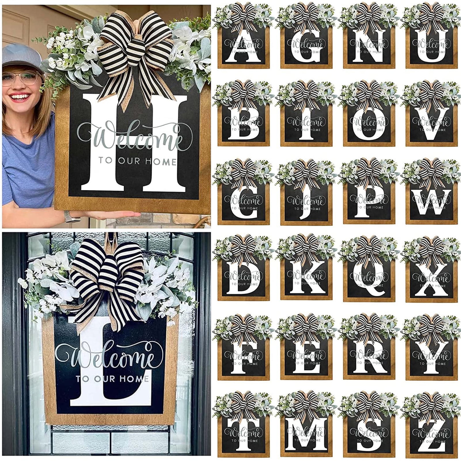 Sunjoy Tech Front Door Wreath Surname 26 Letter Farmhouse with ...