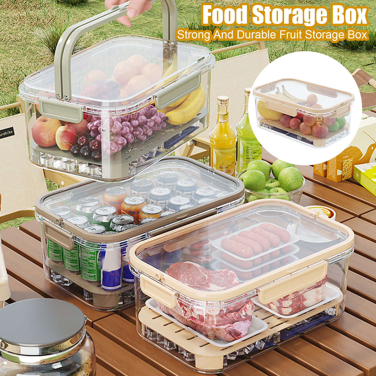 Sunjoy Tech Fruit Box Large Capacity Food Storage Box Portable Handle ...