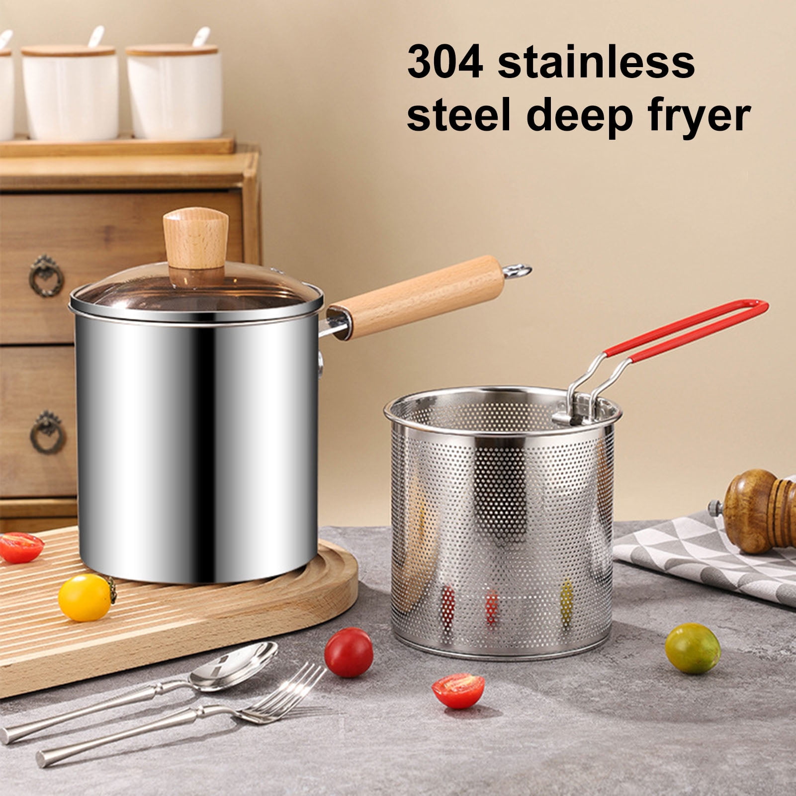 Sunjoy Tech Fry Pan Set with Strainer Basket Clip Multifunctional ...