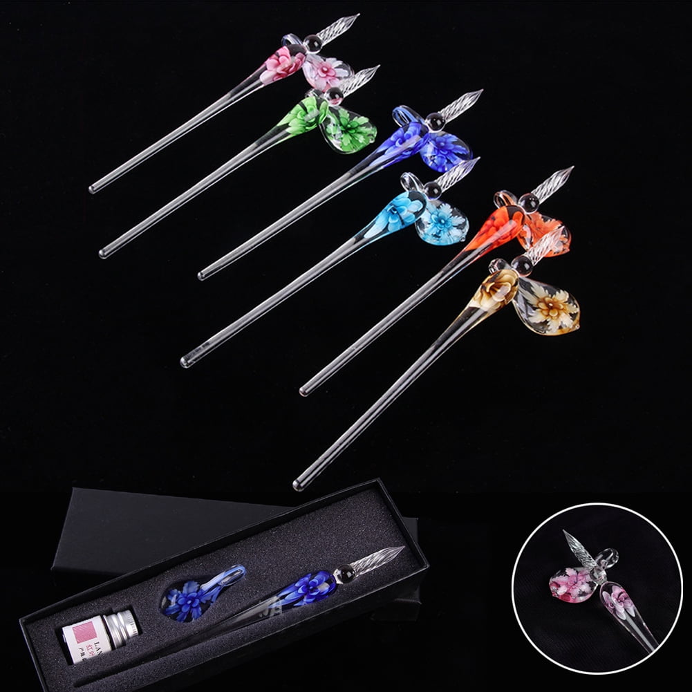 Sunjoy Tech Glass Dip Pens Flower Crystal Glass Pen Vintage Dip Ink ...