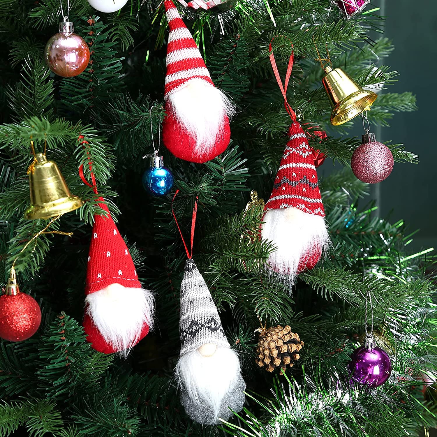 Sunjoy Tech Gnome Christmas Ornaments Set of 4, Handmade Swedish Tomte ...