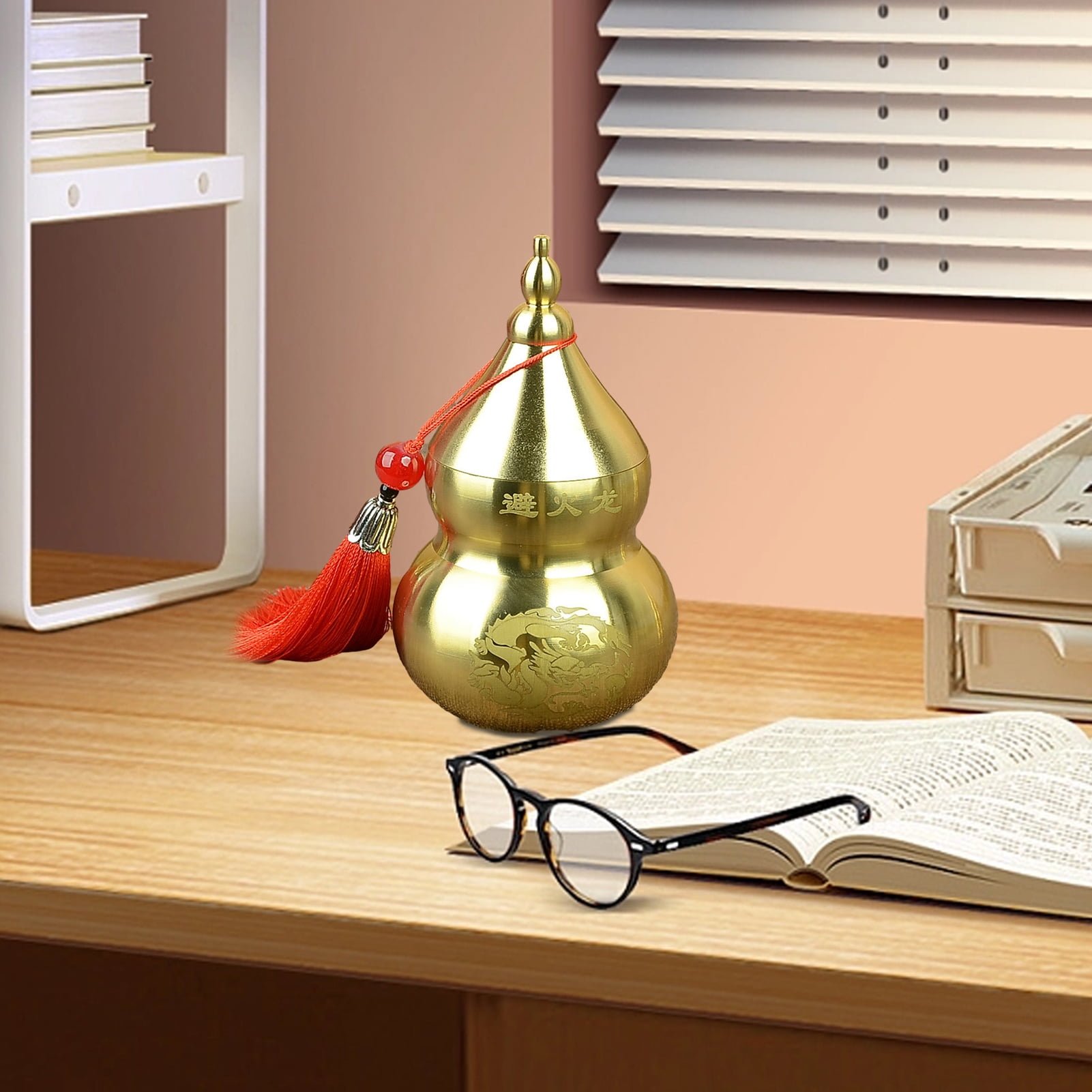 Sunjoy Tech Gourd Ornament Feng Shui Brass Pot Chinese Letters Gourd ...