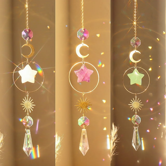 Sunjoy Tech Hanging Sun Catcher Shiny Rainbow Maker Agate Moon Star ...