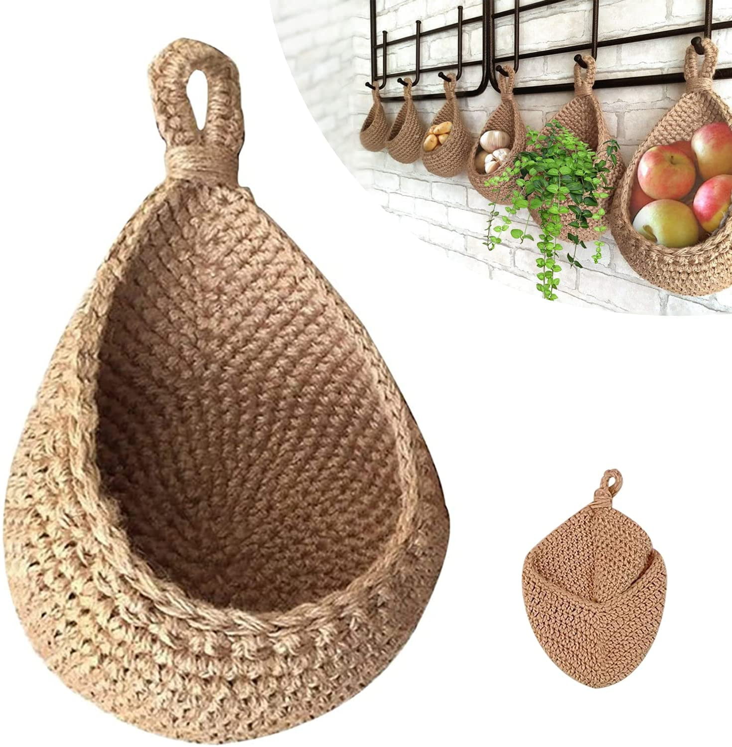 Sunjoy Tech Hanging Wall Vegetable Fruit Baskets,Jute Eco Teardrop ...