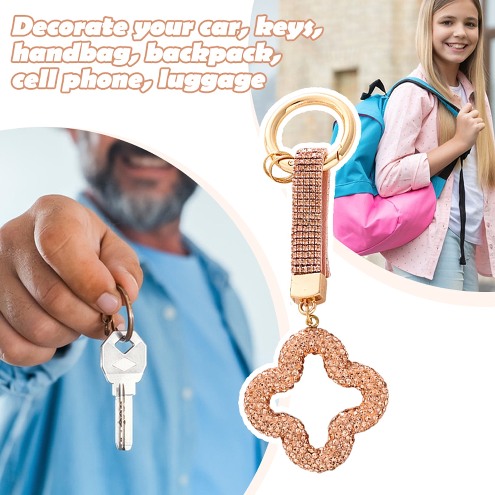 Sunjoy Tech Hollow Flower Keychain Shiny Rhinestones Keyring Bag Charm ...