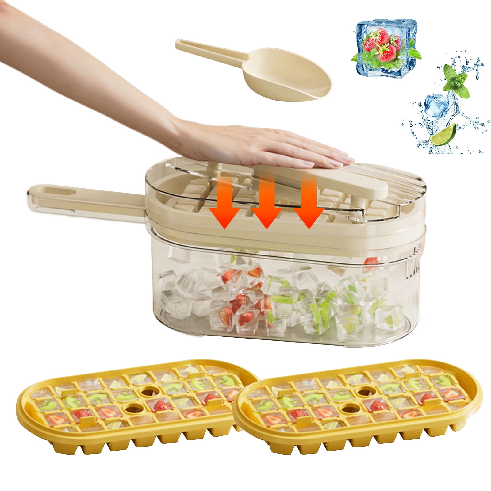 Sunjoy Tech Ice Cube Tray with Lid And Bin 32 Cavities Ice Tray Mold ...