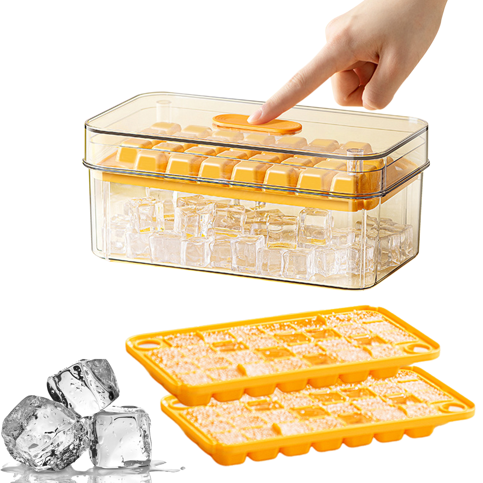 Sunjoy Tech Ice Tray with Lid Bin for Freezer Ice Cube Mold Spill ...