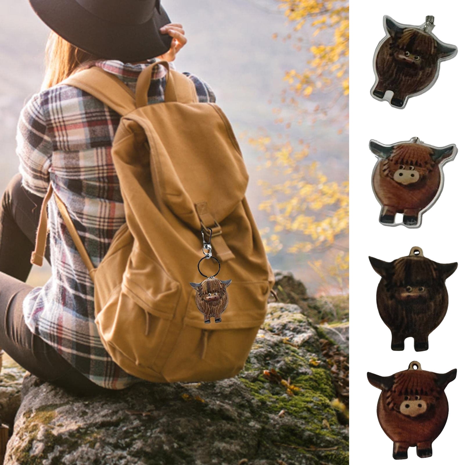 Sunjoy Tech Key Chain Wooden Highland Cow Design Adorable Fine ...